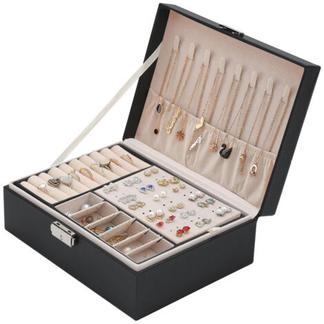 VINGO 2 Schichten Schmuckkasten Schmuckkoffer Schmuckkästchen schwarz