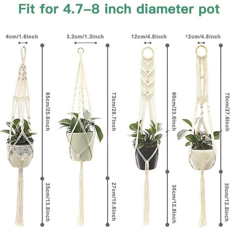 Appendini per piante in macramè, 4 pezzi Cesto porta piante in macramè ...