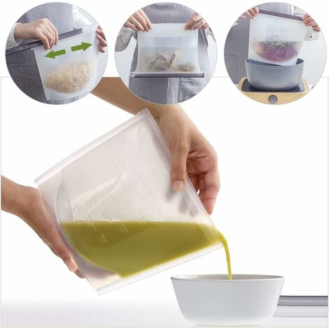 4 sacchetti riutilizzabili per alimenti in silicone, sacchetti per ...