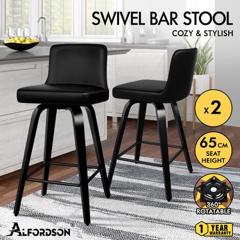 ALFORDSON 2 x Thick Padded Bar stools Kitchen Chairs with Backrest and Footrest PU leather All