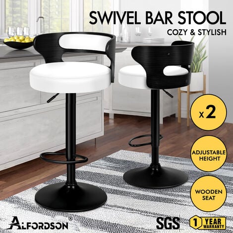 ALFORDSON 2 x Comfy Bar stools PU Leather 360 Degree Swivel Wooden Kitchen Chair White