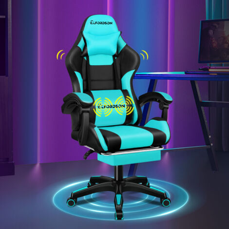 ELFORDSON Massage Gaming Office Chair with 2-Point Massage Lumbar, Cyan ...