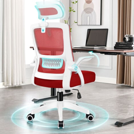 ELFORDSON Office Chair Ergonomic Mesh Fabric Arco Series Red and White