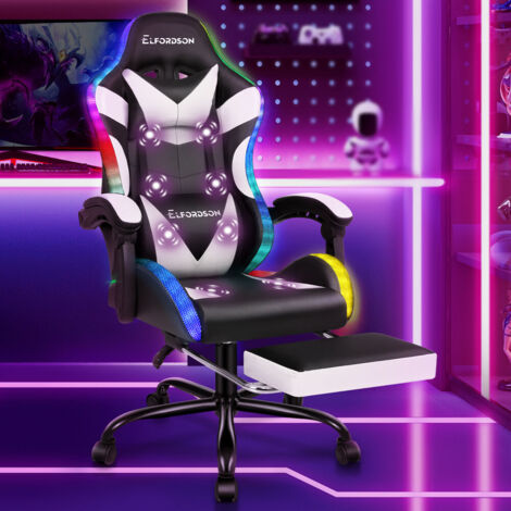 ELFORDSON LED Gaming Chair with 8-Point Massage, Ergonomic Computer ...