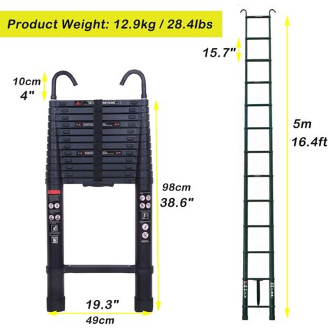 Telescoping Ladder 16.5ft Aluminum Telescopic Extension Ladder ...