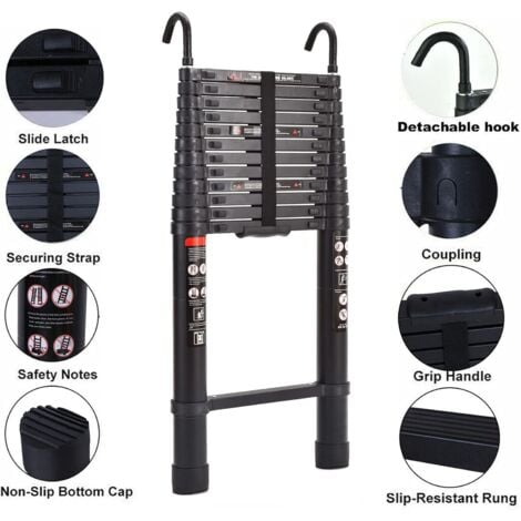 5M Heavy Duty Multi-Purpose Aluminium Telescopic Ladder Extendable ...