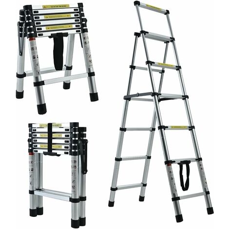 5+6 Step Ladder Aluminum 5.34FT Telescoping Ladder Lightweight Portable ...