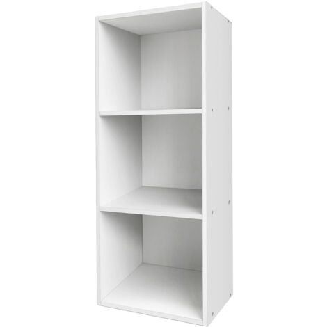3 Tier Cube Bookcase, White Wooden Shelving Display Storage Unit Office ...