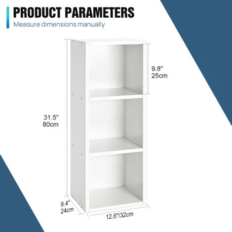 3 Tier Cube Bookcase, White Wooden Shelving Display Storage Unit Office ...