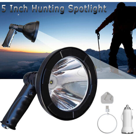 Handheld Hunting Spotlight T6 LED 12V 5” Rechargeable Portable Built-in ...