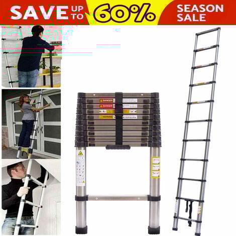 Telescopic Folding Ladder Extendable Extension Wide Step Ladders DIY ...