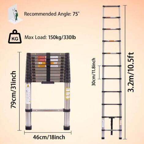 Telescopic Folding Ladder Extendable Extension Wide Step Ladders DIY ...