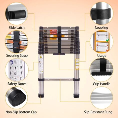 Telescopic Folding Ladder Extendable Extension Wide Step Ladders DIY ...