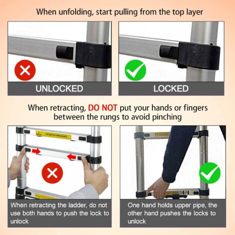 Telescopic Folding Ladder Extendable Extension Wide Step Ladders DIY ...