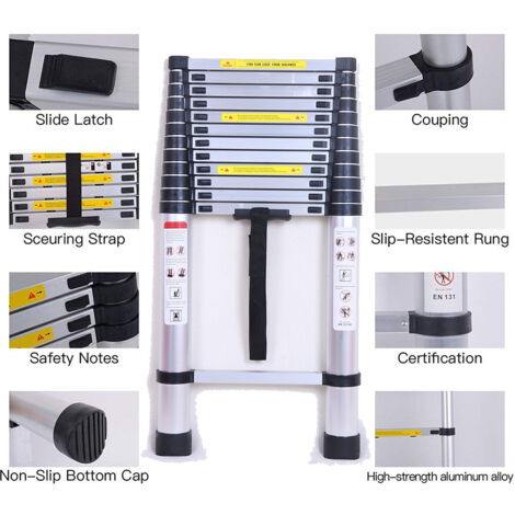 Aluminum Extension Straight Ladder 16.4FT/5M Non-Slip Extending Attic ...