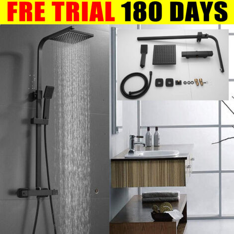 Modern Thermostatic Mixer Shower Set Square Chrome Twin Head Exposed ...