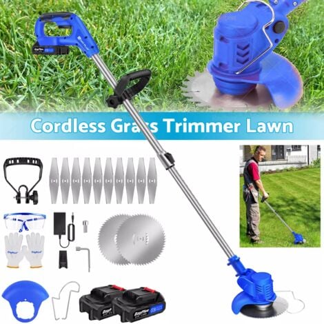 Electric Cordless Grass Trimmer Garden Weed Strimmer Cutter Rechargeable 2PCS Battery