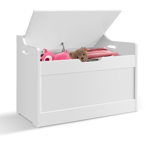 Large Toy Box Kid's Room Storage Shelf White Wooden Bedroom Chest Lid ...
