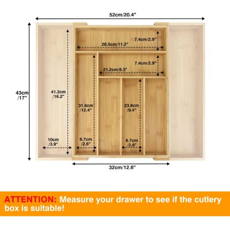 Wooden Cutlery Tray Compartments Kitchen Drawer Organiser Utensil ...