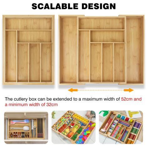 Wooden Cutlery Tray Compartments Kitchen Drawer Organiser Utensil ...