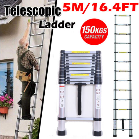 5M/16.FT Telescopic Loft Ladder Multi-Purpose Aluminium Step Ladders ...