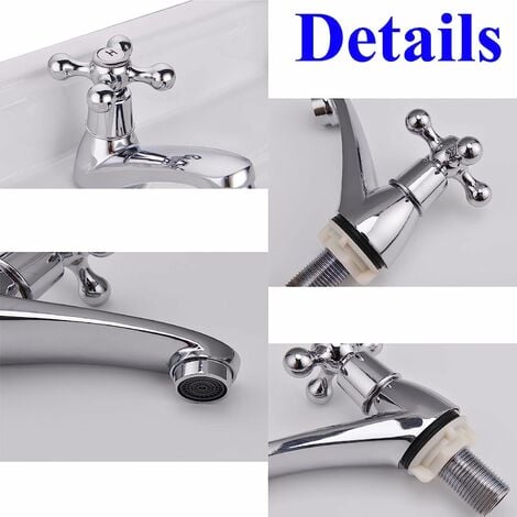 Basin Tap Pair Traditional Bathroom Sink Taps Hot and Cold Water Mixer ...