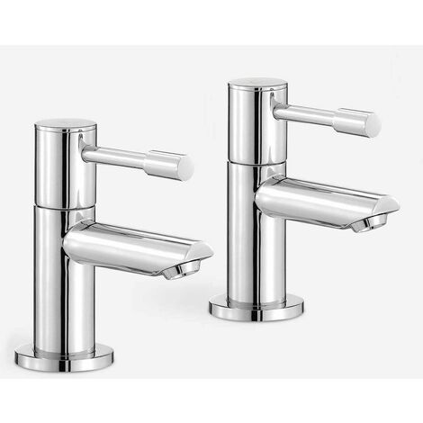 Pair Bathroom Sink Twin Taps Bath Basin Mini Mixer Modern Chrome Hot ...