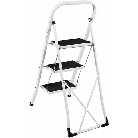 3 Step Steel Ladder Foldable Compact Step Tool Anti Slip Feet Easy to ...