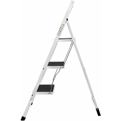 3 Step Steel Ladder Foldable Compact Step Tool Anti Slip Feet Easy to ...