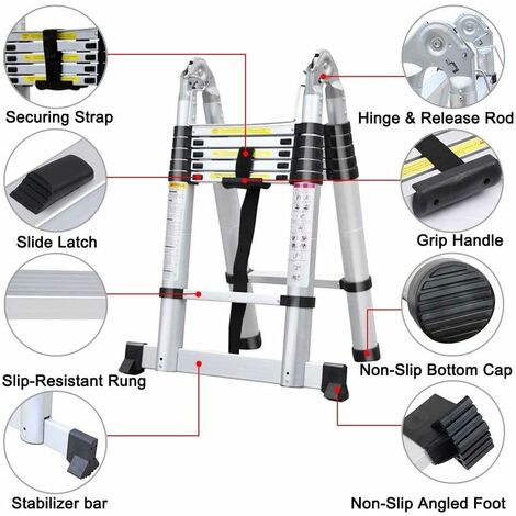 Multi-Purpose Aluminium Telescopic Ladder Portable Foldable Ladder ...