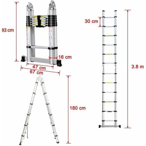 Multi-Purpose Aluminium Telescopic Ladder Portable Foldable Ladder ...