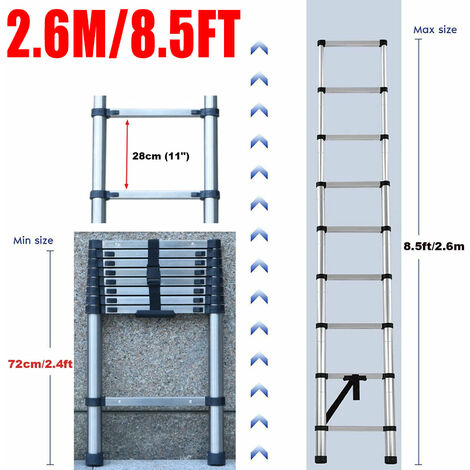 DIY Multi-Purpose 2.6m Telescopic Loft Ladder Lightweight & Portable ...