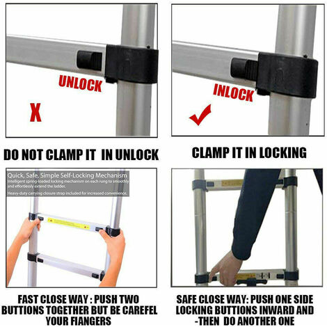 DIY Multi-Purpose 2.6m Telescopic Loft Ladder Lightweight & Portable ...