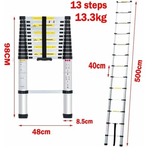 16.4ft 5M Aluminum Extension Foldable Telescopic Ladder Telescoping ...