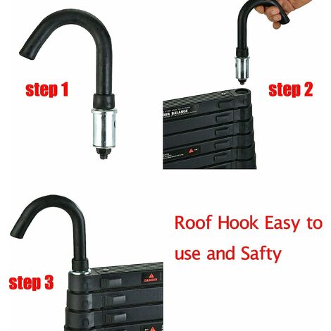 3.2M Extension Attic Ladder Telescopic with Hooks Steps Aluminim 10.5ft ...