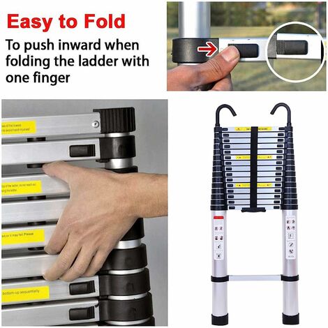 6.2M Aluminium Telescopic Ladder with Detachable Hook, Portable ...