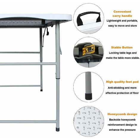 Folding Table 4ft Heavy Duty Extra Strength Camping Buffet Wedding ...