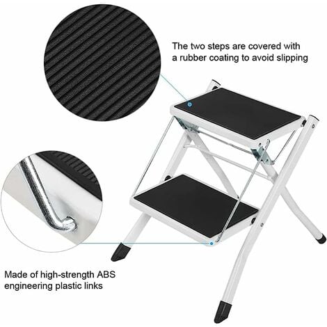 Foldable 2 Step Ladder Stepladder, Portable Folding Step Stool with ...