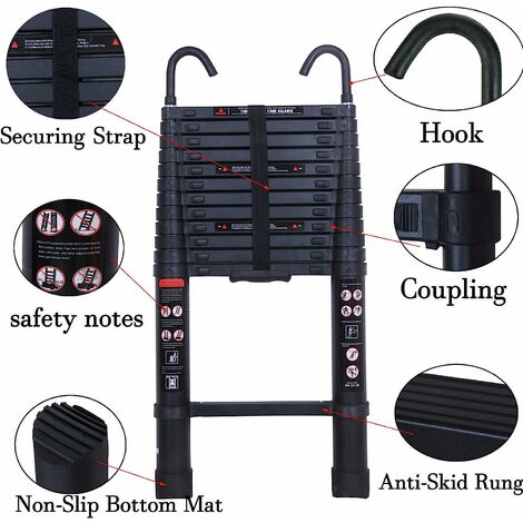Telescopic Ladders with Hooks 3.8M 12.5FT Aluminuim Extendable ...