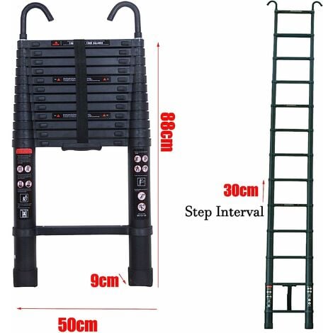 Telescopic Ladders with Hooks 3.8M 12.5FT Aluminuim Extendable ...