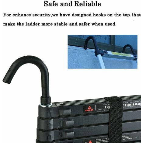 Telescopic Ladders with Hooks 3.8M 12.5FT Aluminuim Extendable ...