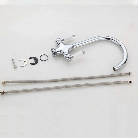 Kitchen Sink Mixer Tap Elegant White Ceramic Dual Lever Monobloc Swivel ...