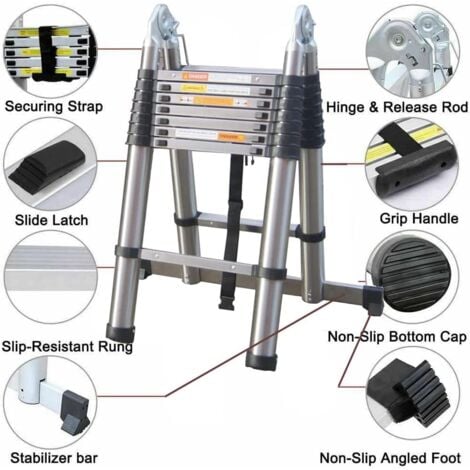 Telescopic Folding Ladder 2.5M+2.5M Multi Purpose Collapsible ...