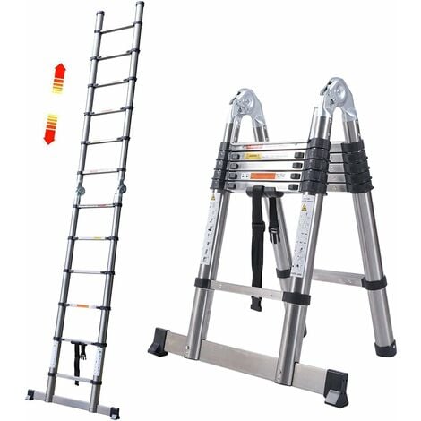 Multi-Purpose Stainless Steel 3.8M Telescopic Ladder Extension Extend ...