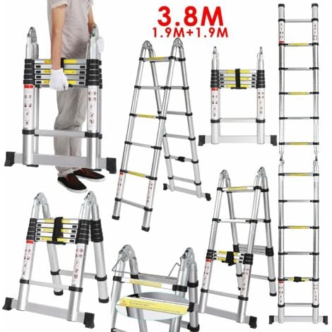 Multi-Purpose Stainless Steel 3.8M Telescopic Ladder Extension Extend ...