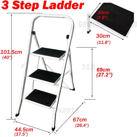 Steel Folding 3 Step Ladder Safety Non Slip Tread Ladders Kitchen DIY ...
