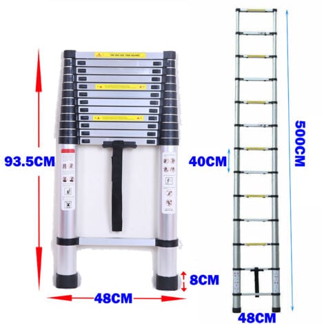 Multi-Purpose 5M Aluminium Telescopic Ladder Heavy Duty Loft Step Home ...