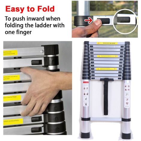 Multi-Purpose 5M Aluminium Telescopic Ladder Heavy Duty Loft Step Home ...