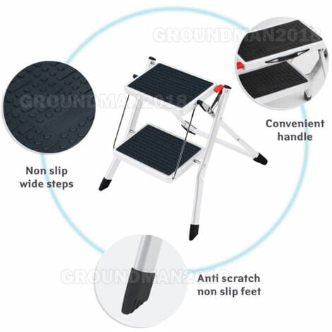 Step Ladder Folding Non Slip 2 Steps Steel Safety Tread Heavy Duty ...