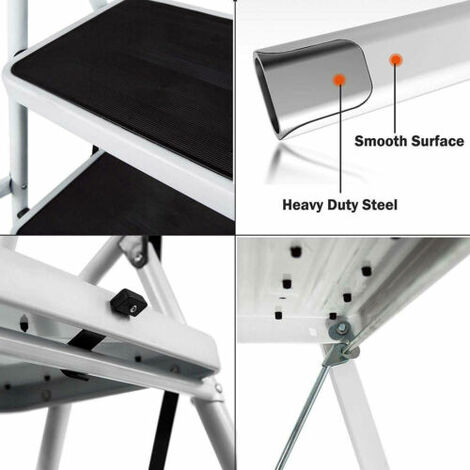 Step Ladder Folding Non Slip 2 Steps Steel Safety Tread Heavy Duty ...